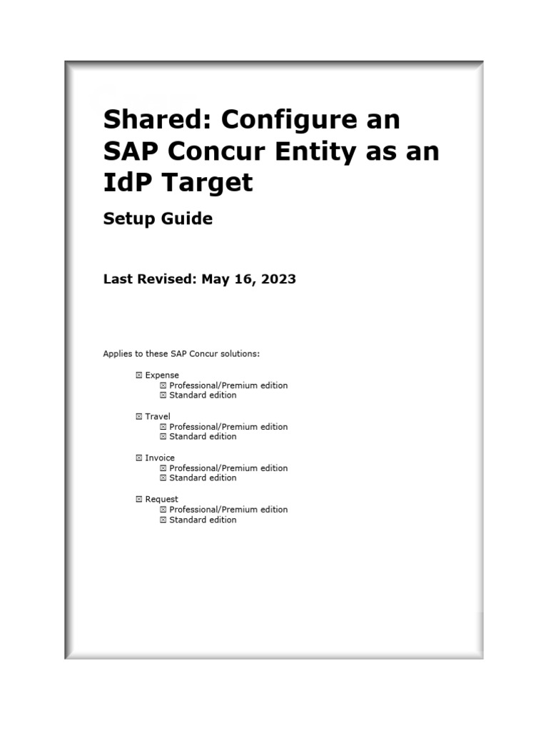 SAP Concur IdP Target Setup Guide | PDF | World Wide Web | Internet & Web