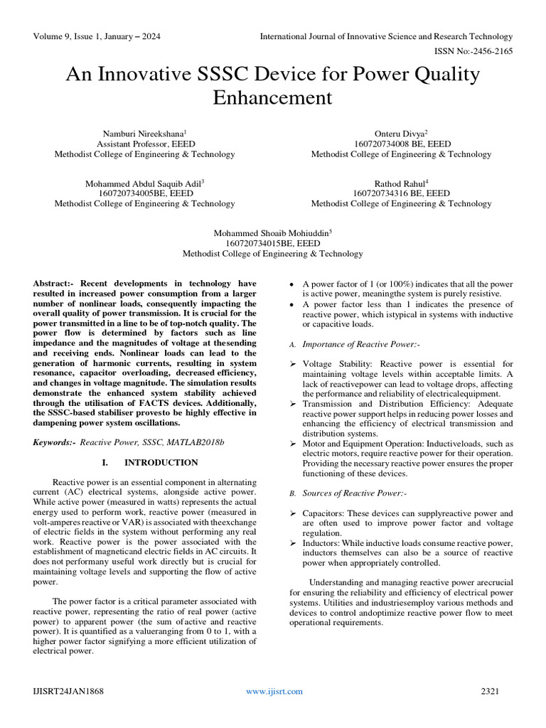 An Innovative SSSC Device For Power Quality Enhancement | PDF ...
