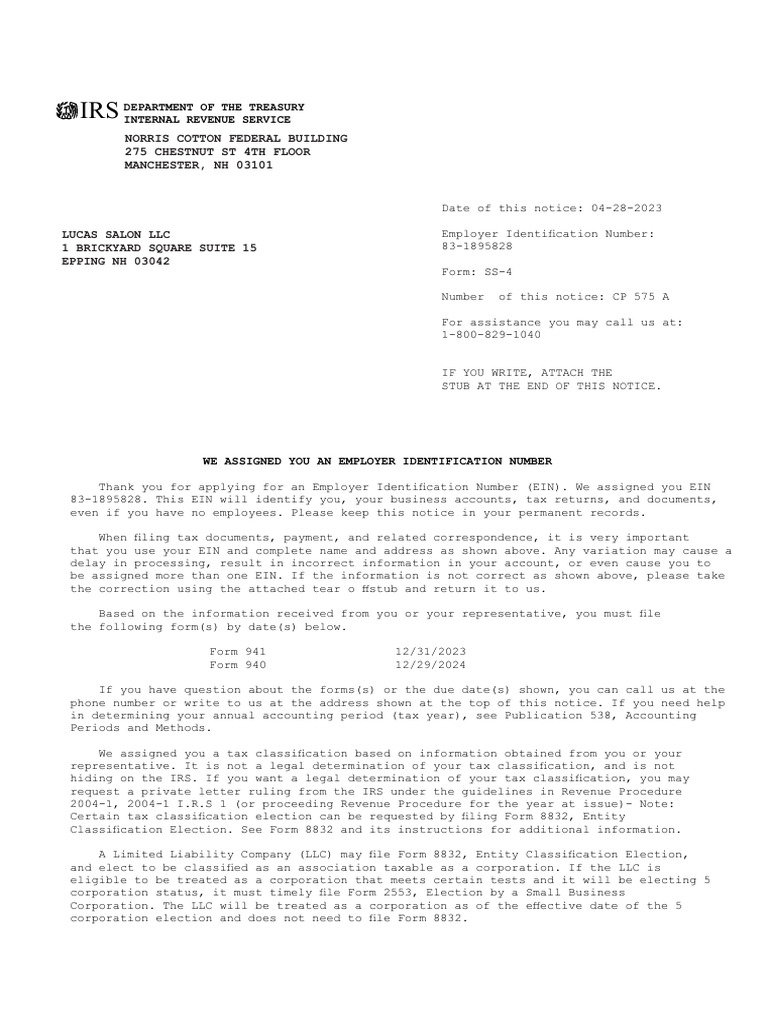 EIN_VERIFICATION | PDF | Limited Liability Company | Internal Revenue ...