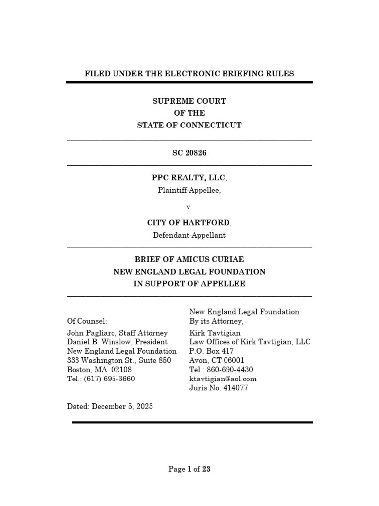 Nelf Brief in PPC v. Hartford, Conn. Supreme Ct. No. SC 20826 | PDF | Leasehold Estate | Legal ...
