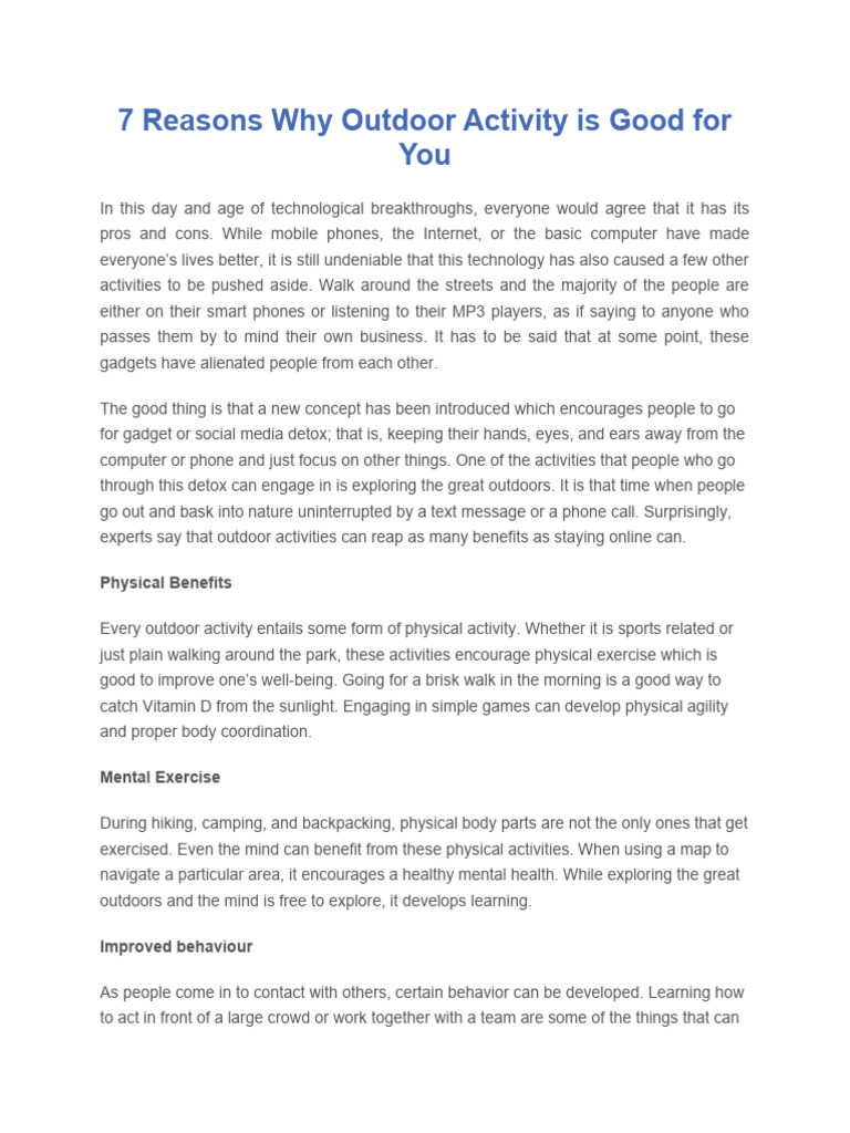 7 Benefits of Outdoor Activities | PDF | Mind | Outdoor Recreation