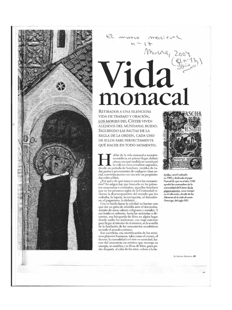 Vida Monacal. El Mundo Medieval. | PDF