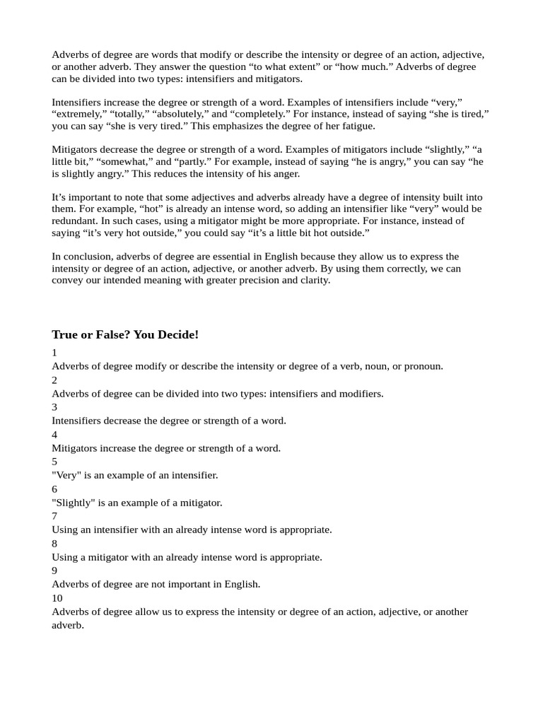 Adverbs of Degree | PDF