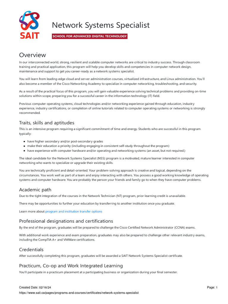 Network Systems Specialist | PDF