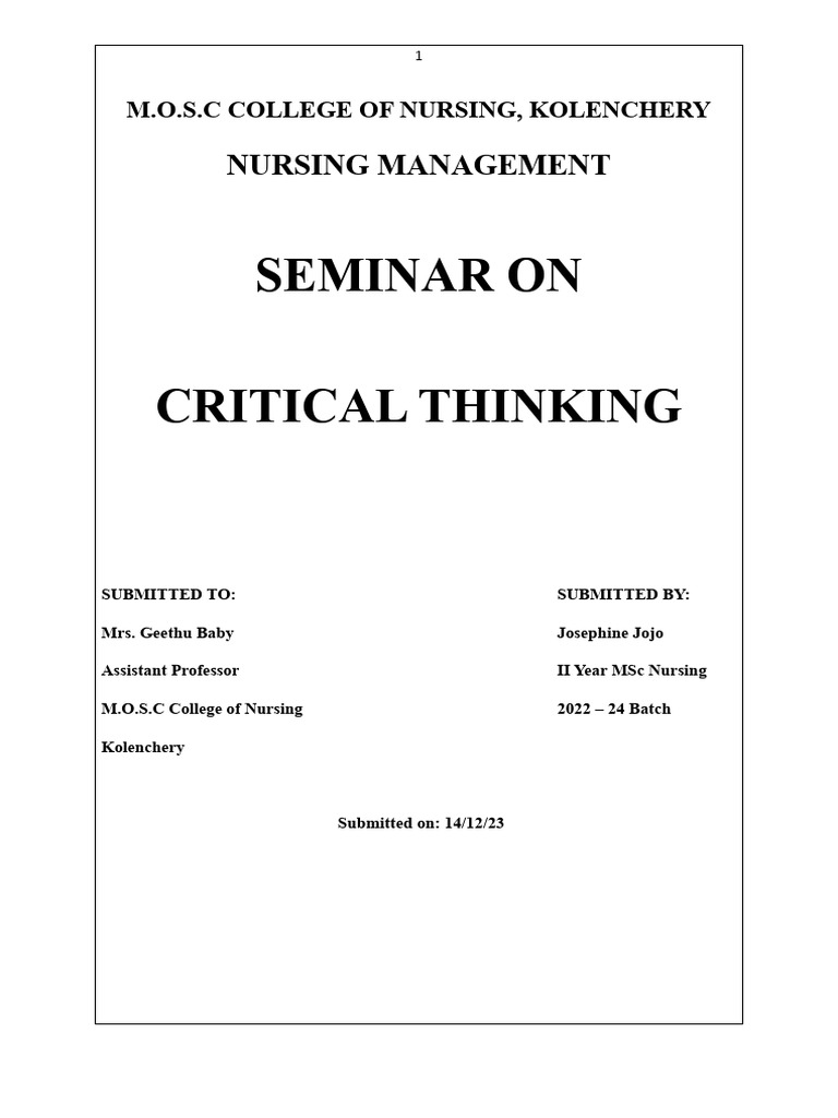 Critical Thinking Nursing Management | PDF | Critical Thinking | Argument