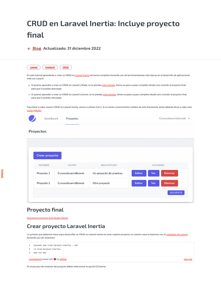 Crud En Laravel Inertia Incluye Proyecto Final Pdf