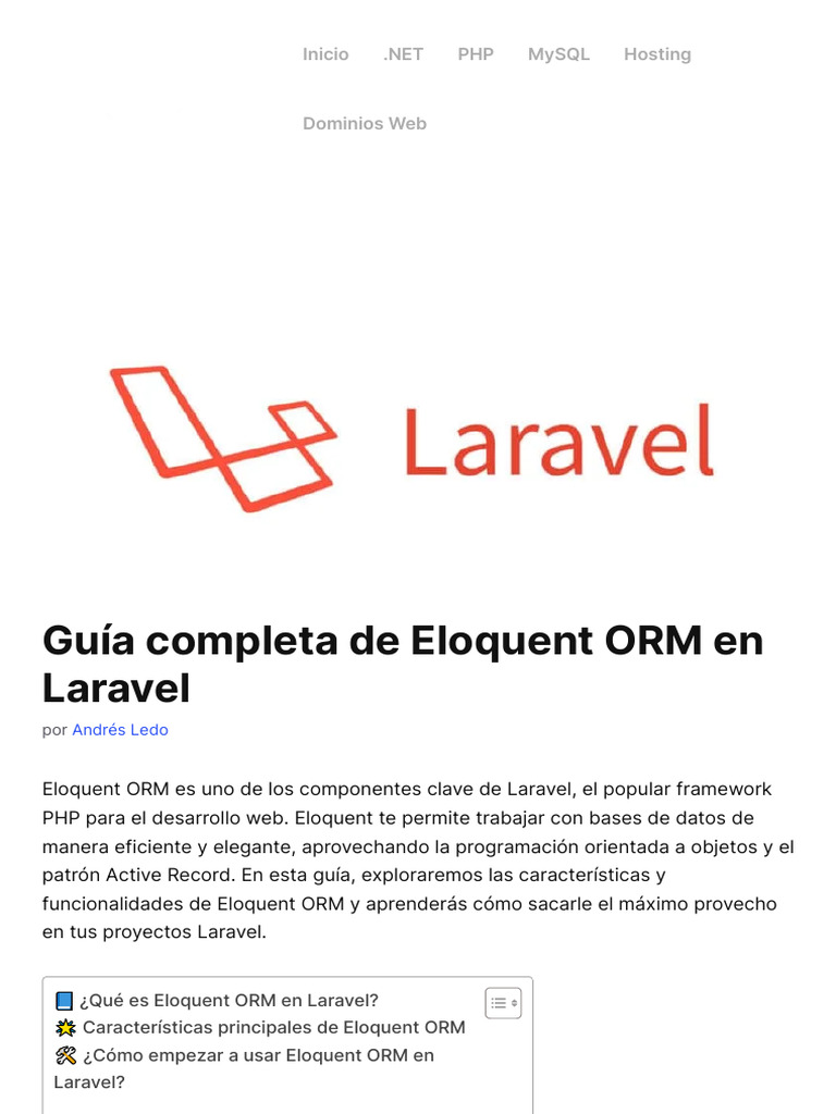 Guía completa de Eloquent ORM en Laravel 【2024) | PDF | Bases de datos ... Guía completa de Eloquent ORM en Laravel 【2024) | PDF | Bases de datos ...