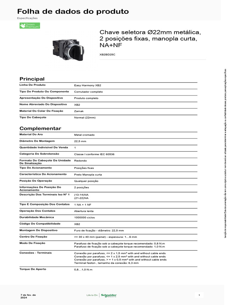 Schneider Electric - Easy-Harmony-XB2 - XB2BD25C | PDF