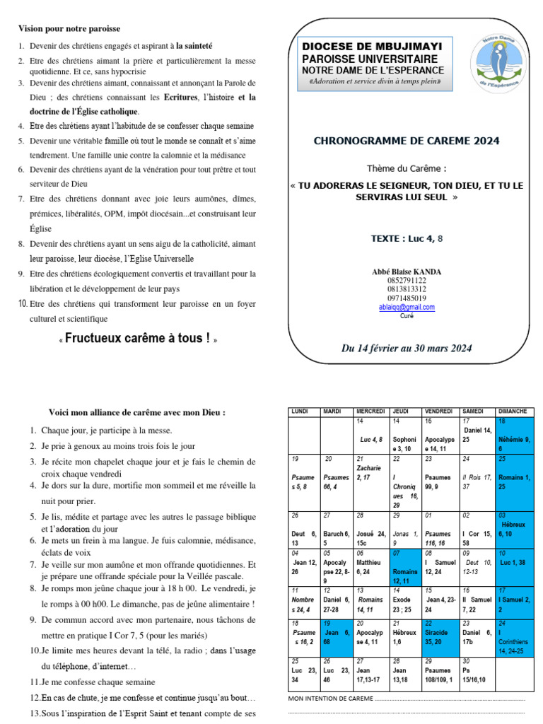 Chronogramme Carême 2024 | PDF