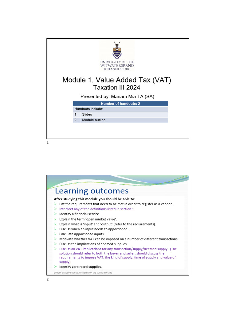 2024 Tax III Module 1 Notes-1 | PDF | Value Added Tax | Taxes