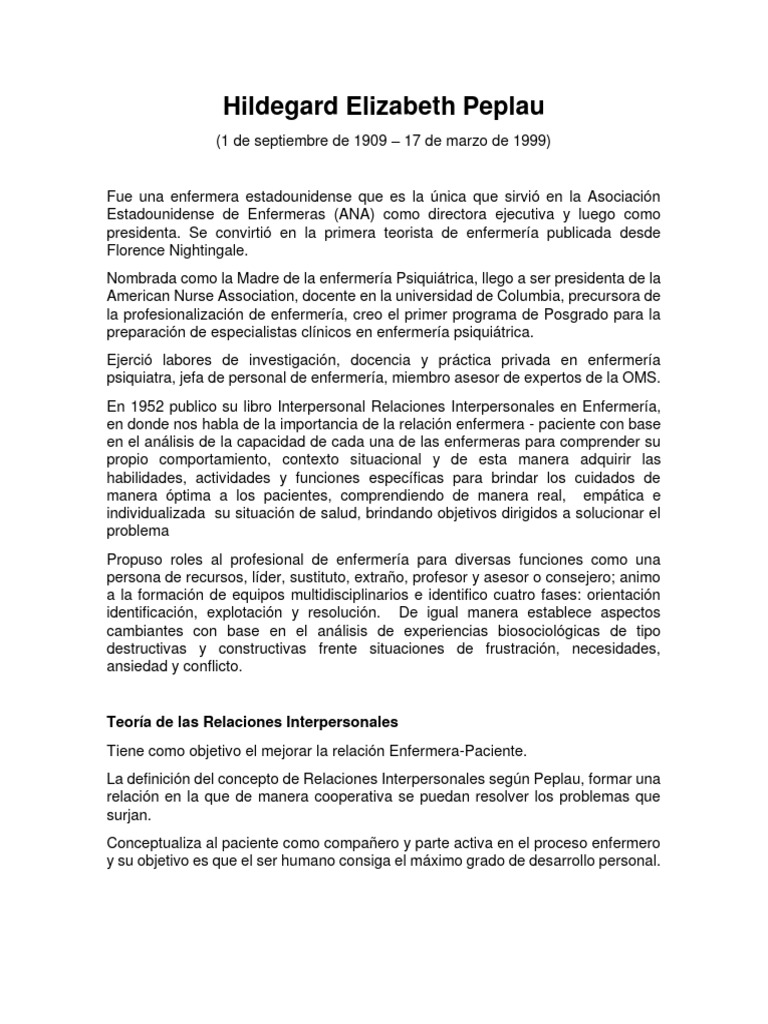 Teoria Peplau | PDF | Enfermería | Sicología