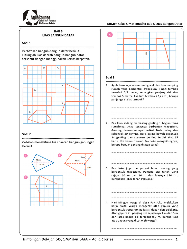 Kelas 5 Matematika Bab 5 Luas Bagung Datar Kumer 2022 | PDF