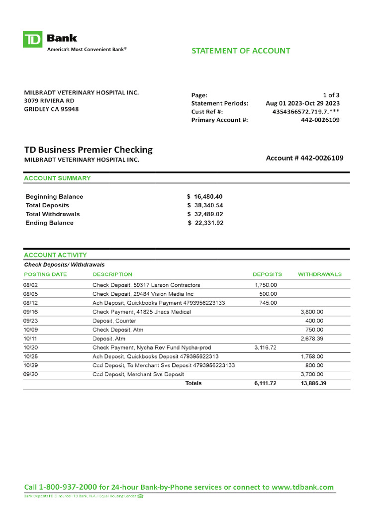 Statement TD Bank | PDF