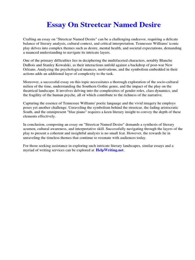 Essay On Streetcar Named Desire | PDF | Dna | Base Pair
