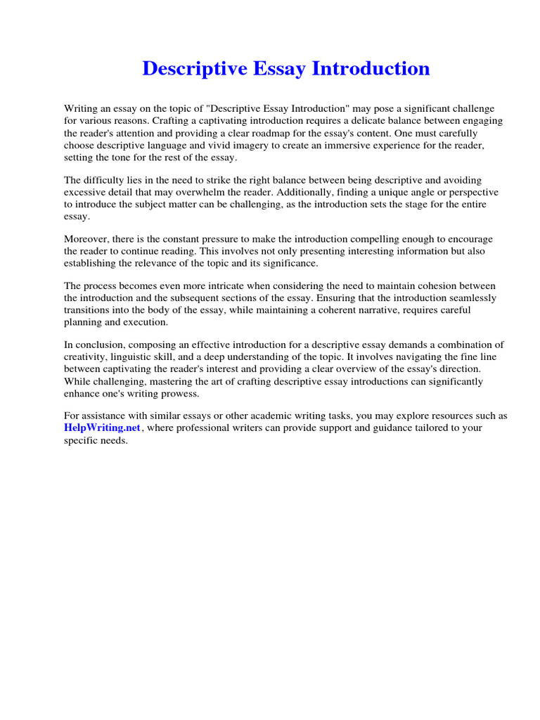 Descriptive Essay Introduction Pdf Essays Immigration