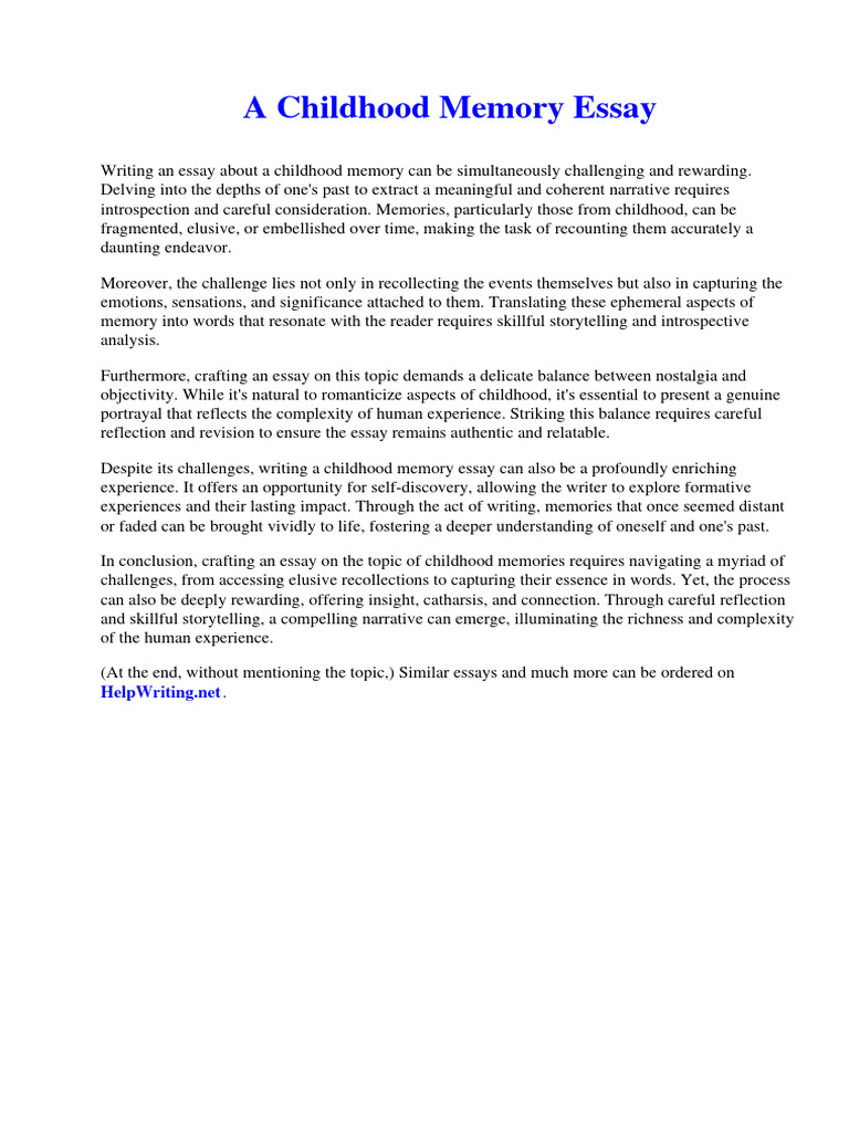 A Childhood Memory Essay | Download Free PDF | Health Care | Economies