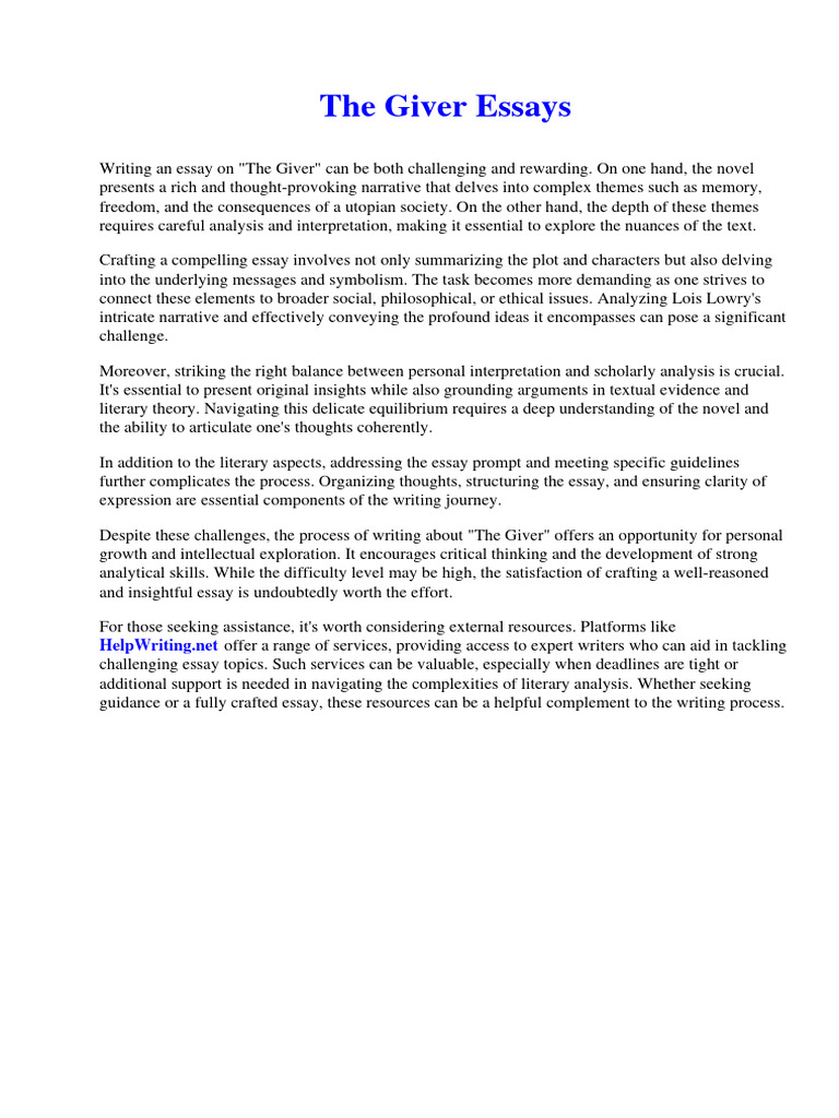 The Giver Essays | PDF