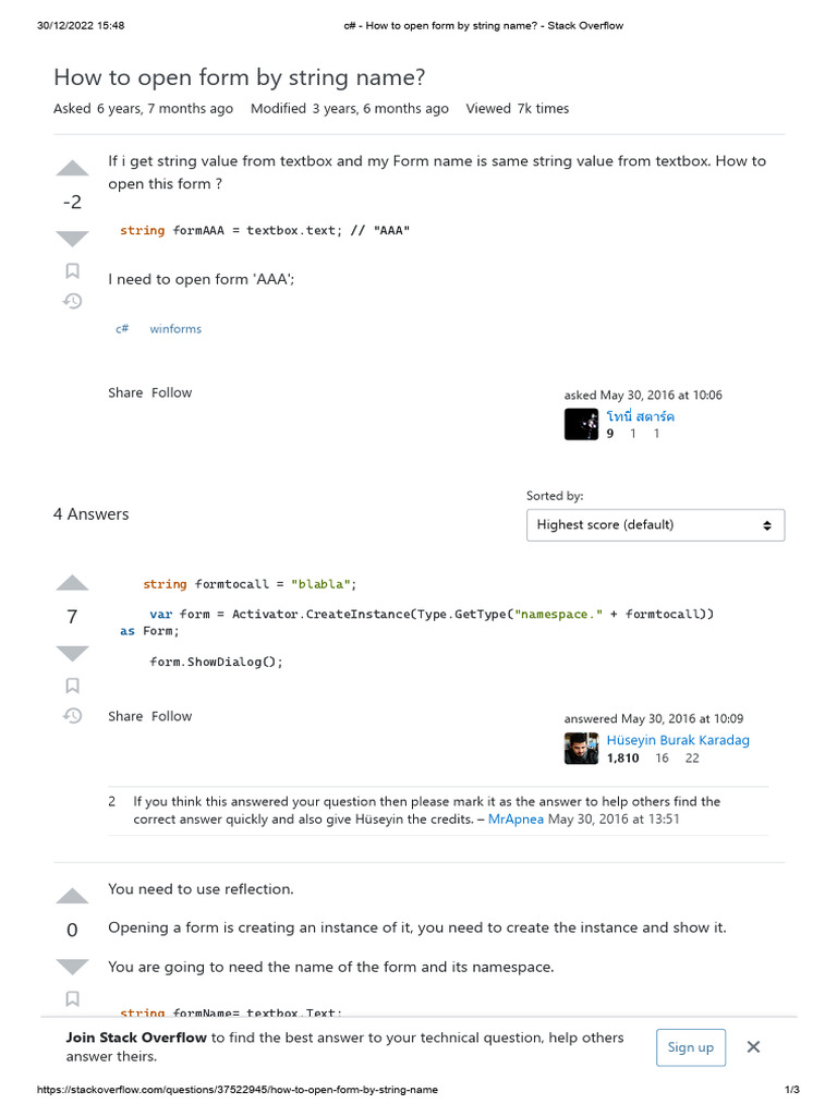 c# - How to open form by string name_ - Stack Overflow | PDF | Computer Programming | Software ...