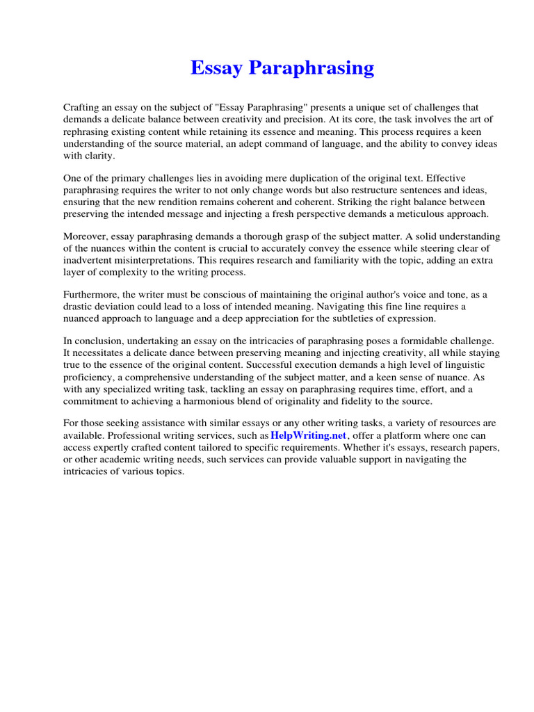 Essay Paraphrasing | PDF | Essays