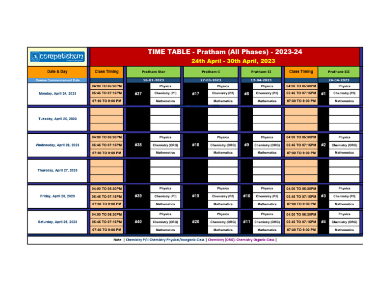 Pratham Star Time Table 2023-24 | PDF