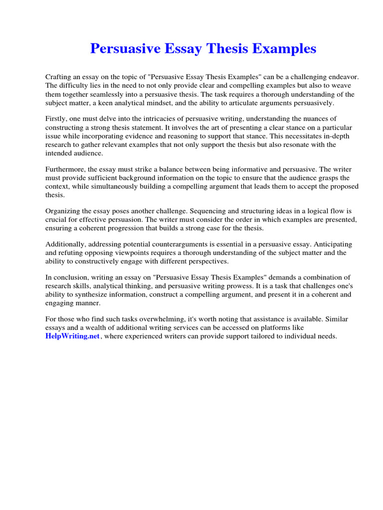 Persuasive Essay Thesis Examples | PDF