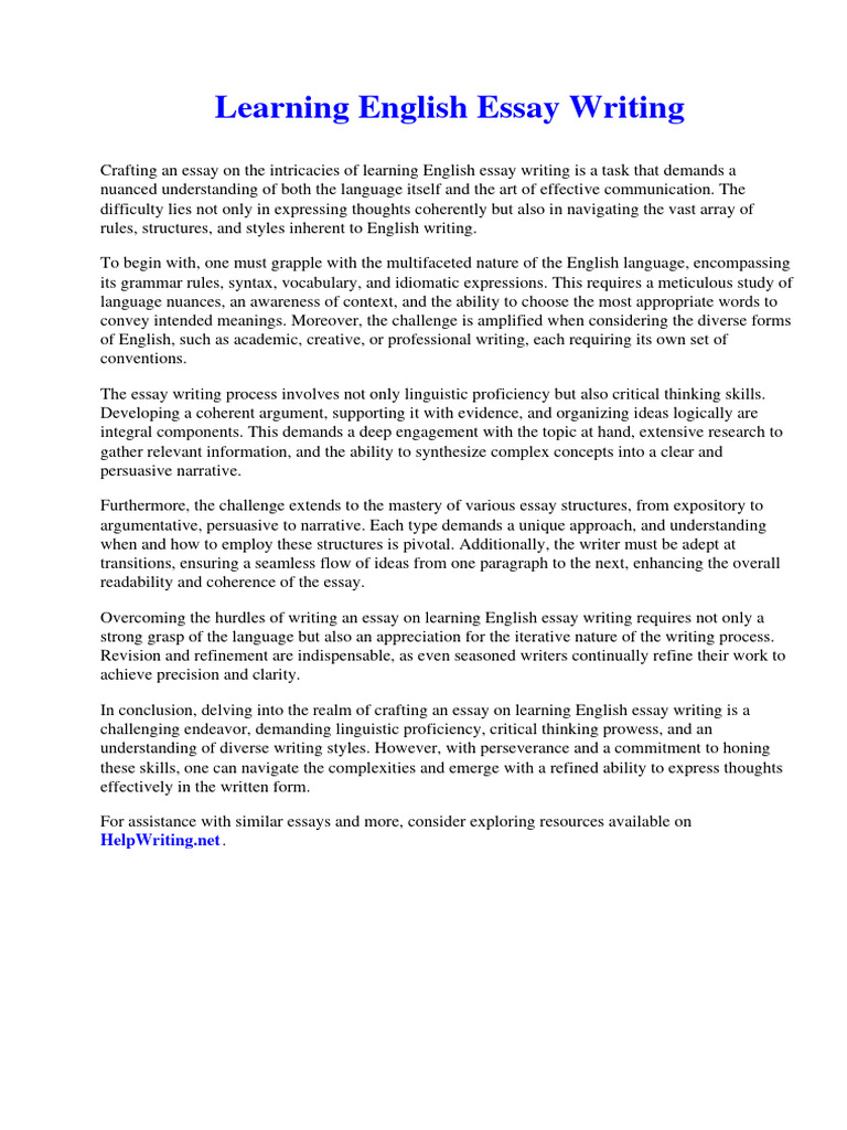 Learning English Essay Writing | PDF