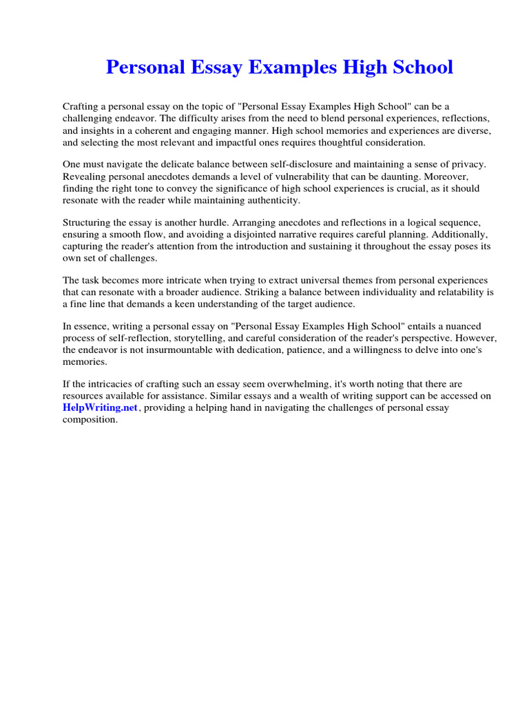 Personal Essay Examples High School | PDF | Essays | Military Technology