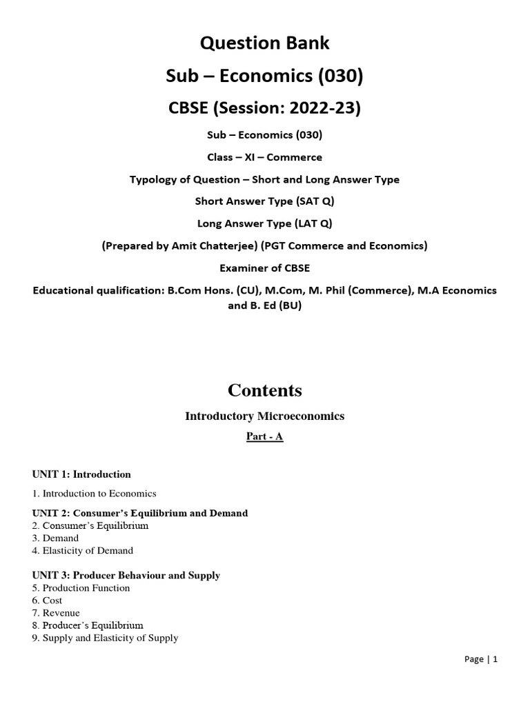 Class 11 Economics Question Bank | PDF | Demand | Price Elasticity Of ...