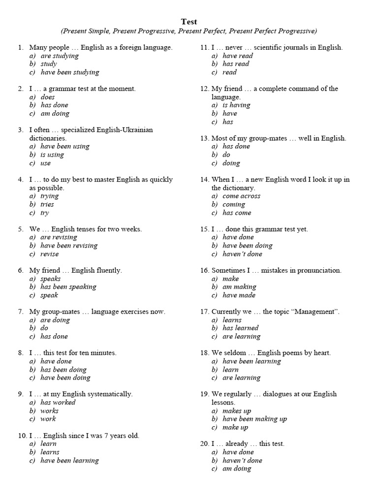 Present Tense Grammar Test | PDF | English Language | Human Communication