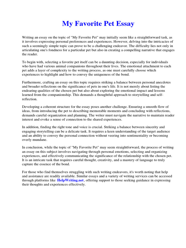 My Favorite Pet Essay | PDF | Economics | Motown