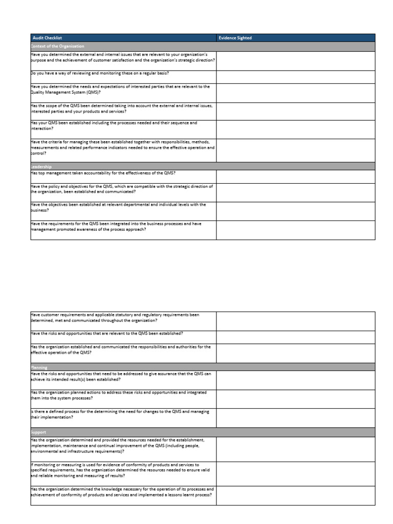 ISO 9001& 1400 Checklist | PDF