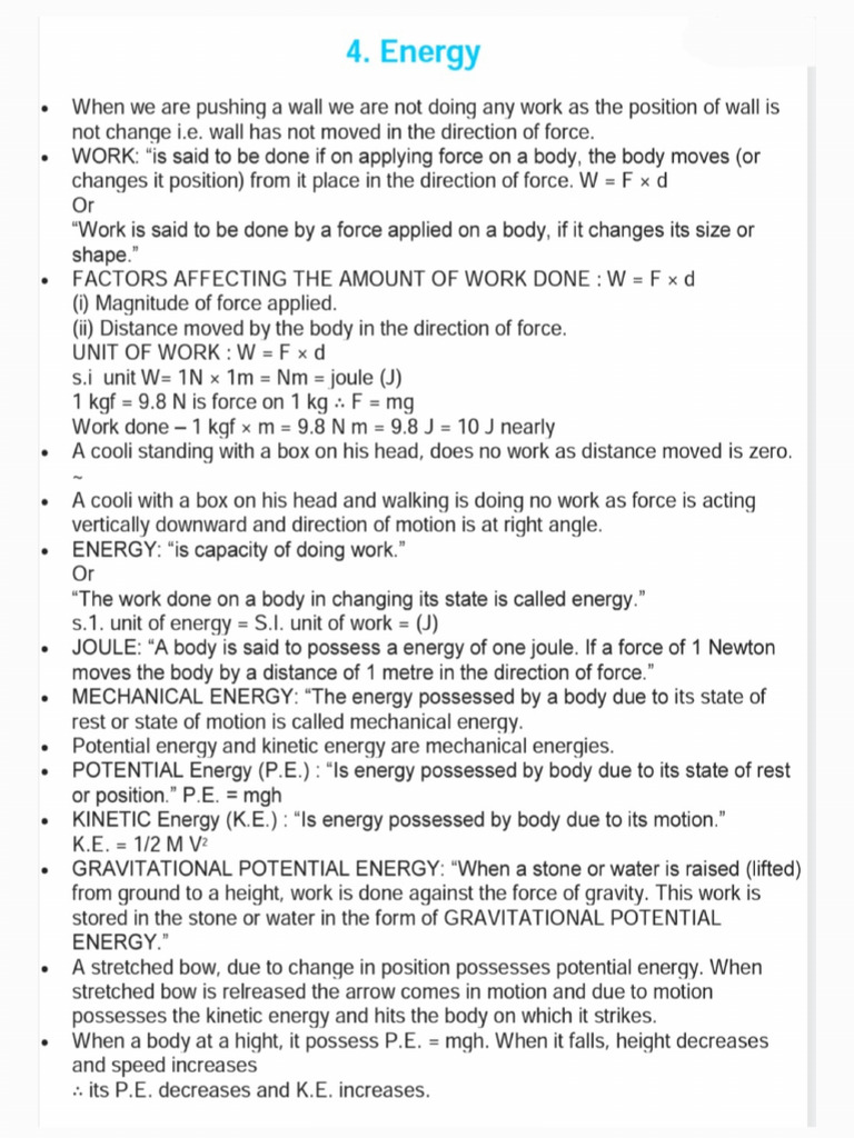 CH - 4 Energy - Notes & Q - A | PDF