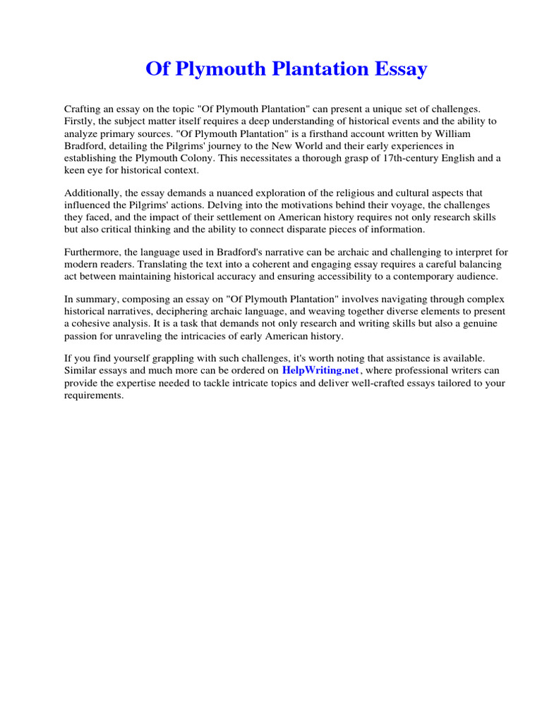 Of Plymouth Plantation Essay | PDF | Hunger
