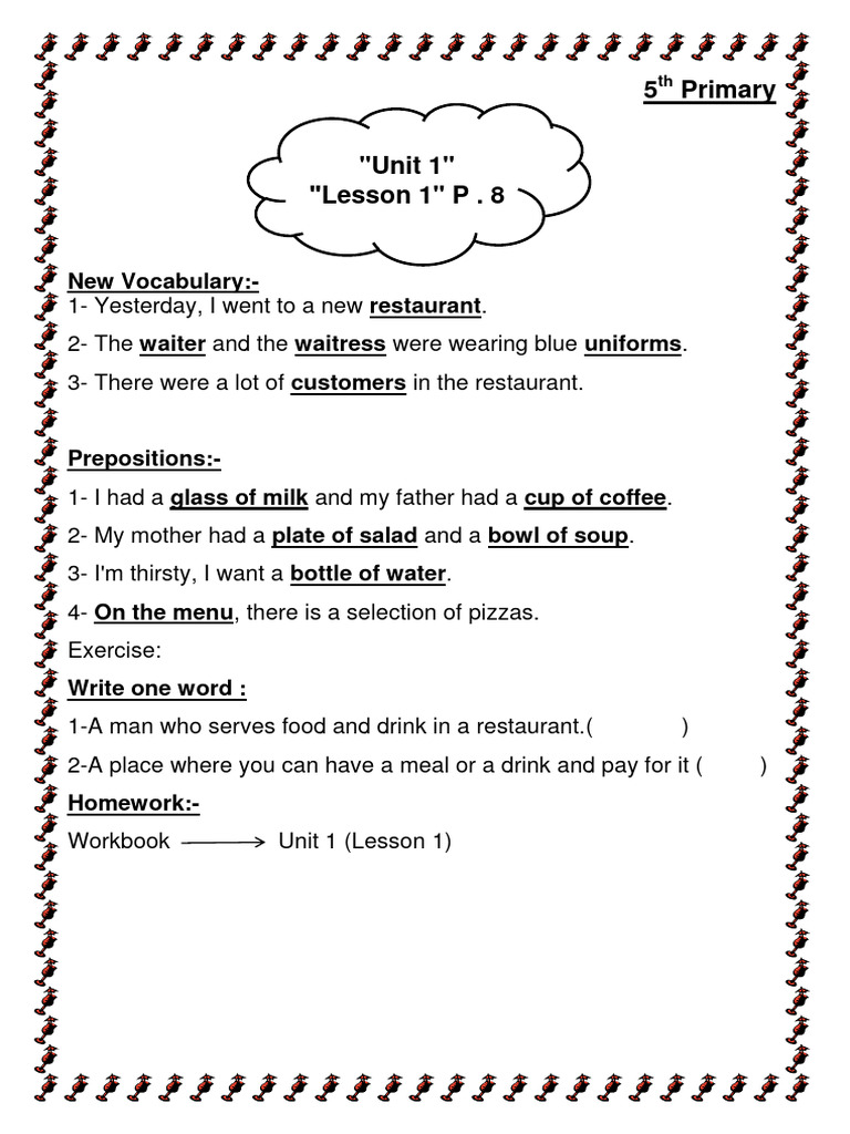 Primary 5: - New Vocabulary: Restaurant Uniforms Waitress Waiter ...