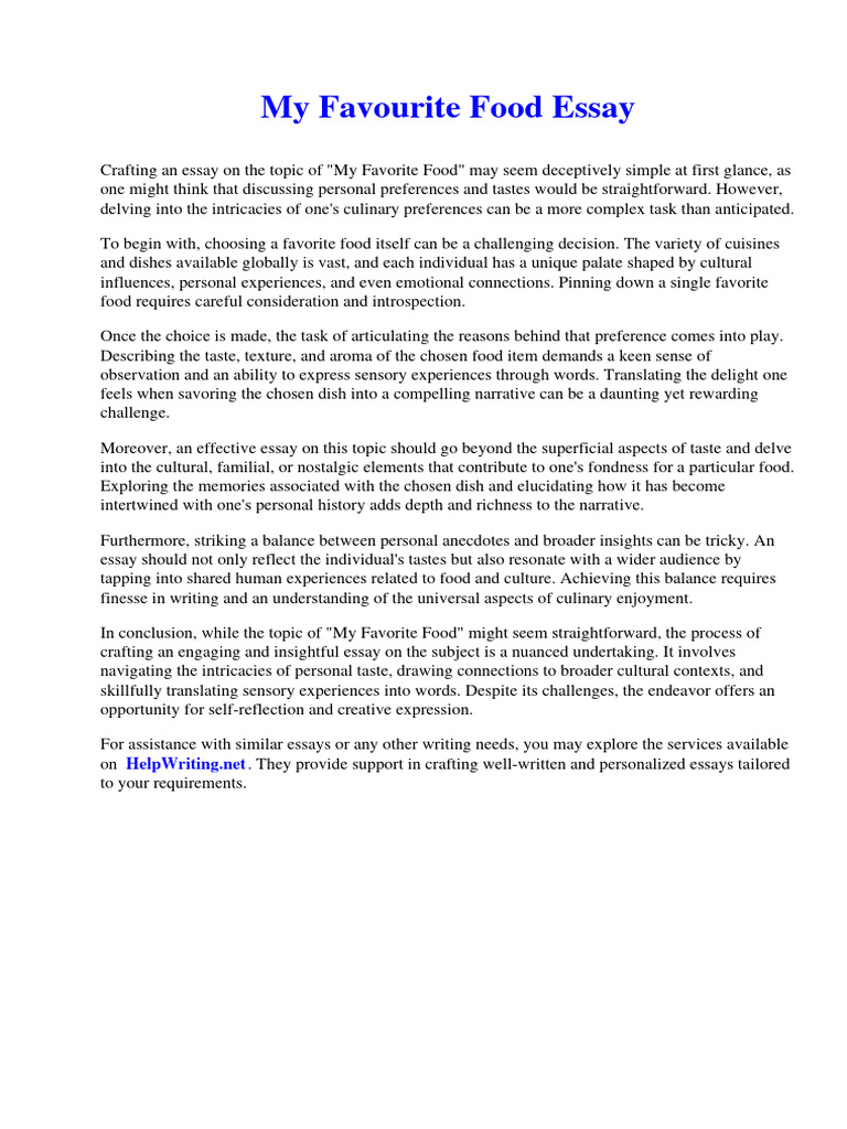 My Favourite Food Essay | PDF | Experience | Employment