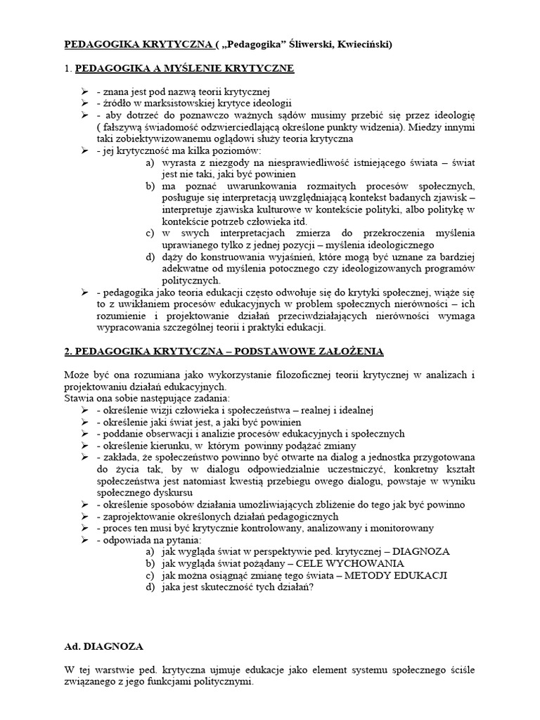Pedagogika Krytyczna I Pedagogika Emancypacyjna | PDF