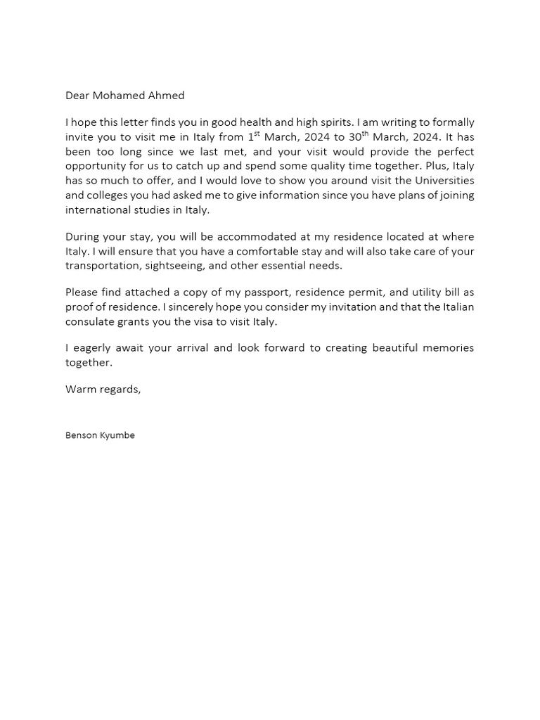 Italy Invitation Letter | PDF