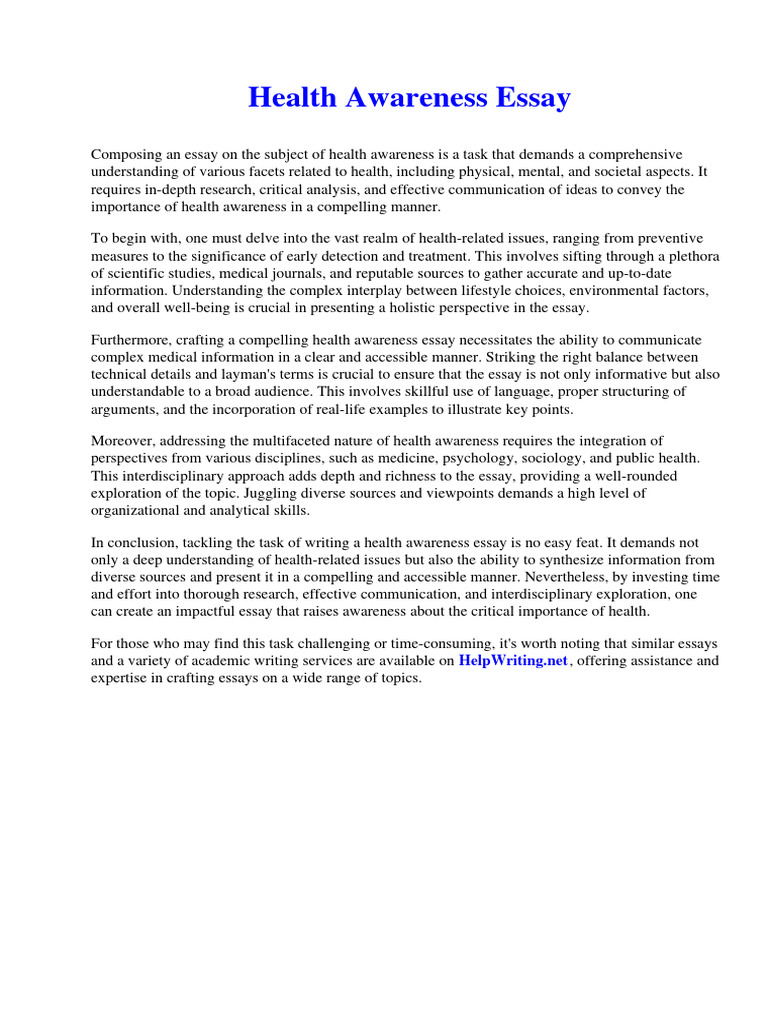 Health Awareness Essay | PDF | Modern Portfolio Theory