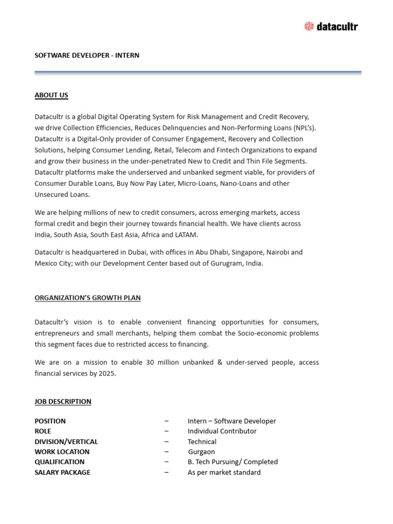 Softawre Developer Intern - JD | PDF | Computer Programming | Credit