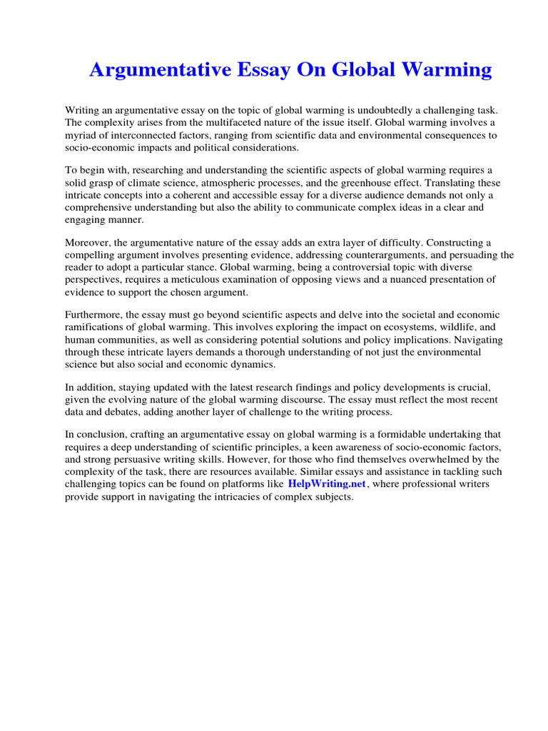 Argumentative Essay On Global Warming | PDF