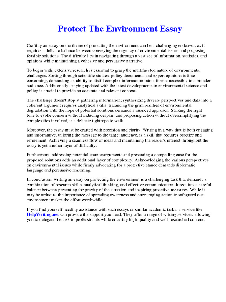 Protect The Environment Essay | PDF
