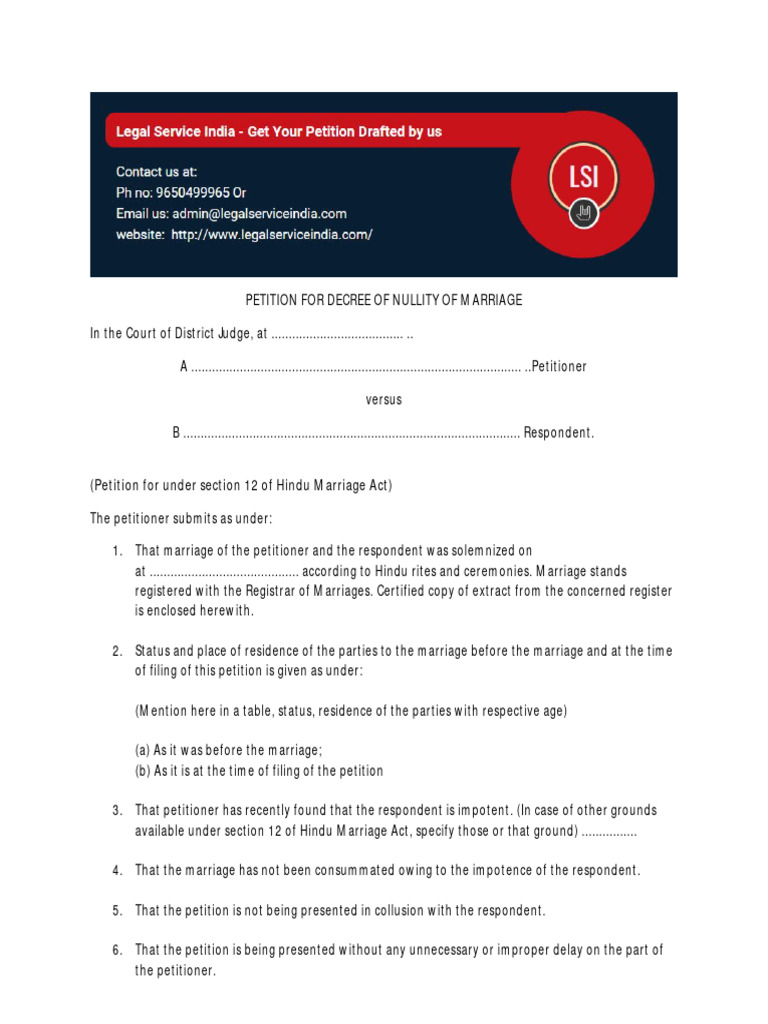 Petition for Marriage Nullity Decree | PDF | Marriage | Justice