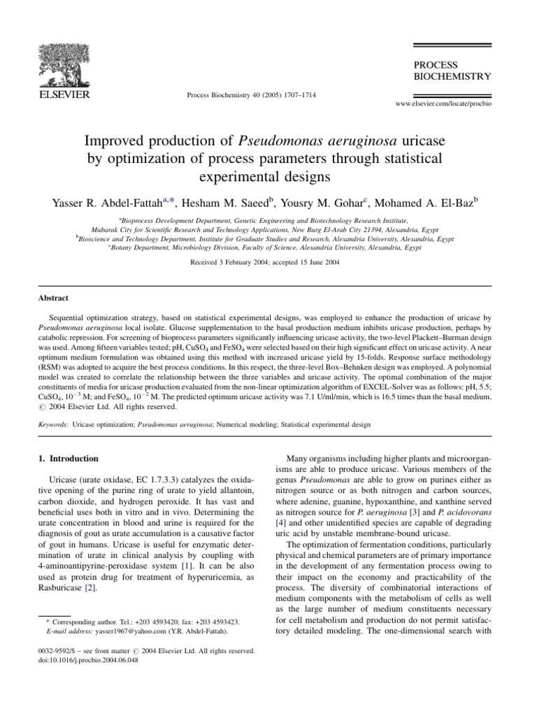 Pseudomonas aeruginosa-statistical experimental design | PDF | Chemistry