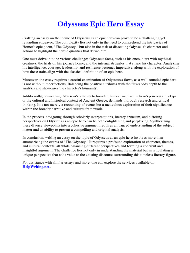 Odysseus Epic Hero Essay | PDF