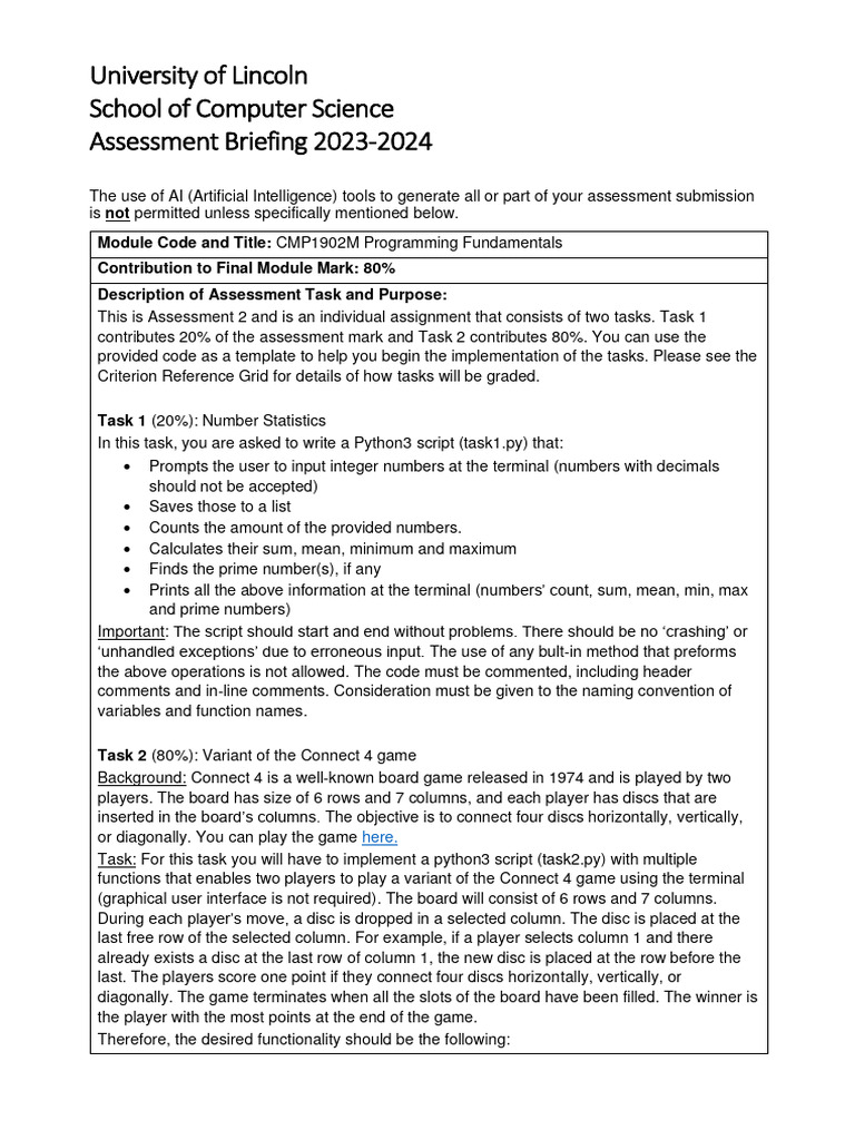 CMP1902M Programming Fundamentals Assessment 2 Brief 2324 | PDF | Computer Program | Programming