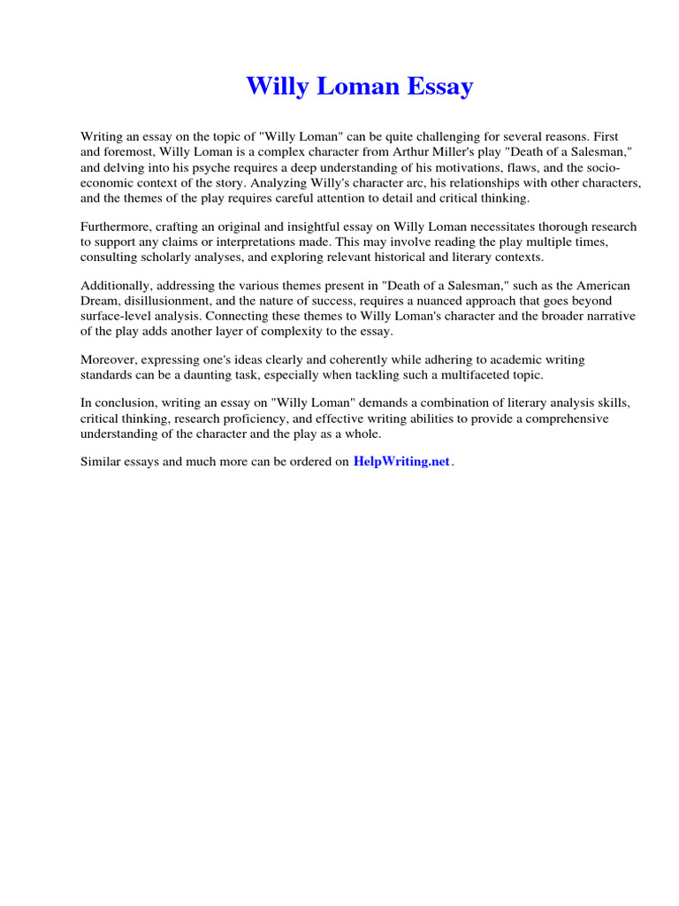 Willy Loman Essay | PDF