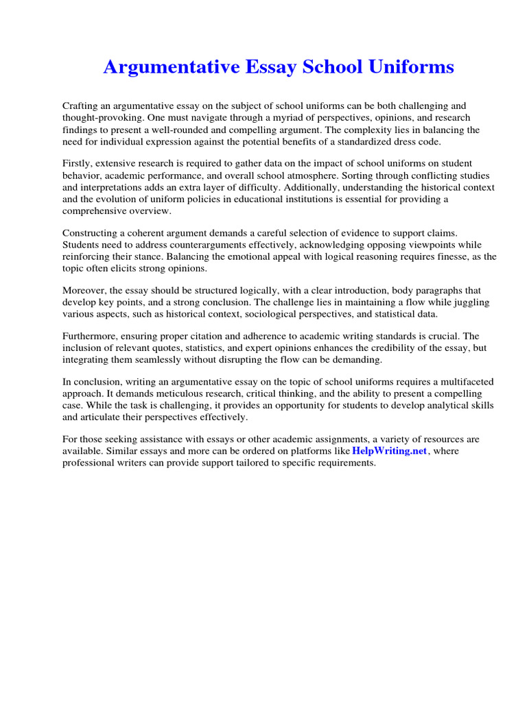 Argumentative Essay School Uniforms | PDF