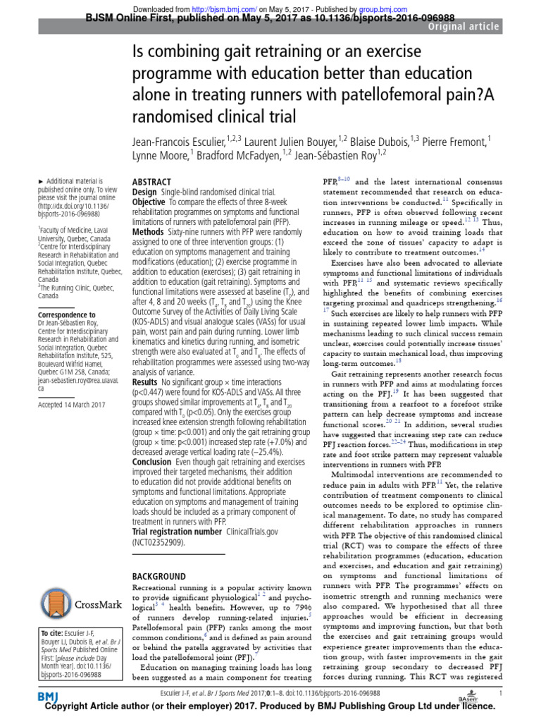 Is Combining Gait Retraining or An Exercise Programme With Education ... Is Combining Gait Retraining or An Exercise Programme With Education ...