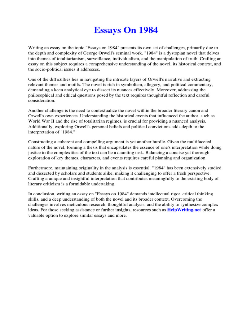 Essays On 1984 | PDF | Martin Luther King Jr. | Essays