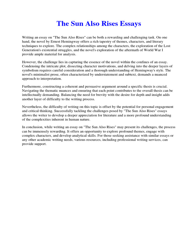 The Sun Also Rises Essays | PDF | Heart Of Darkness | Pharmaceutical ...
